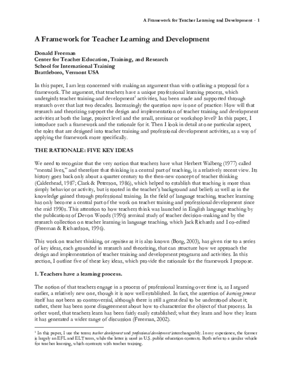 (PDF) A Framework for Teacher Learning and Development