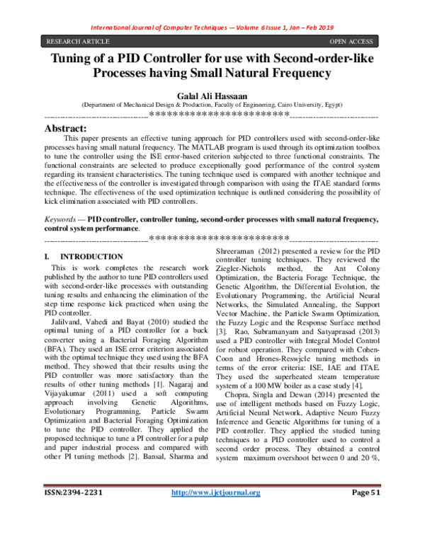 (PDF) Tuning of a PID Controller for use with Second-order-like Processes having Small Natural ...