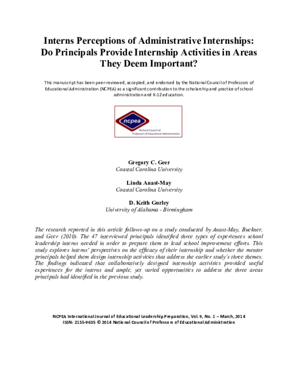 (PDF) Interns Perceptions of Administrative Internships: Do Principals ...