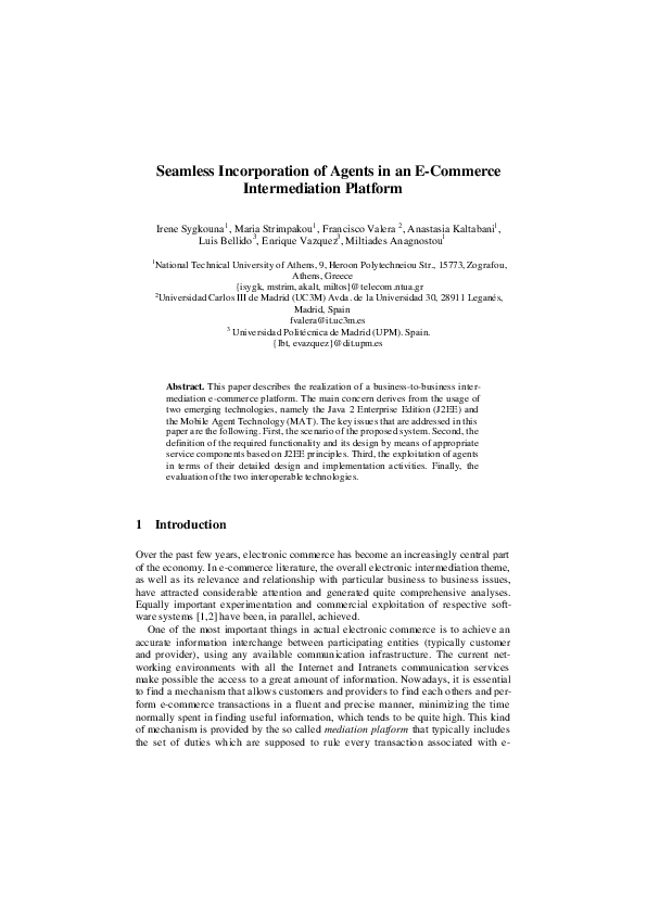 (PDF) Seamless Incorporation of Agents In An E-Commerce Intermediation ...