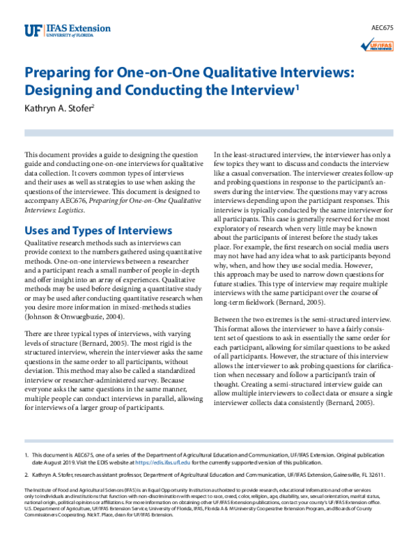(PDF) Preparing for One-on-One Qualitative Interviews: Designing and ...