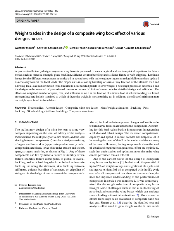 (PDF) Weight trades in the design of a composite wing box: effect of ...