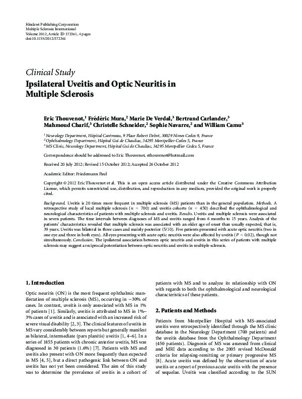(PDF) Ipsilateral Uveitis and Optic Neuritis in Multiple Sclerosis