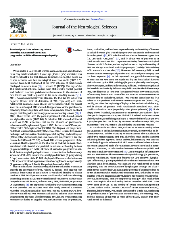 (PDF) Transient punctuate enhancing lesions preceding natalizumab ...
