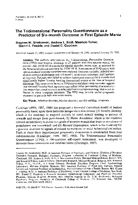(PDF) The Tridimensional Personality Questionnaire as a Predictor of ...