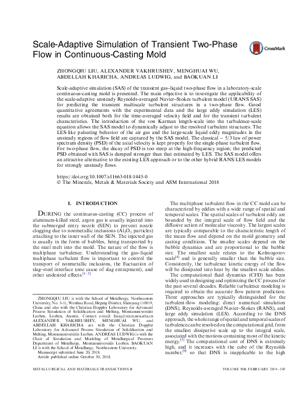 Pdf Scale Adaptive Simulation Of Transient Two Phase Flow In