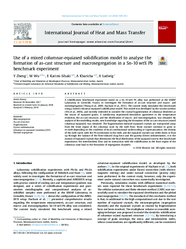 Pdf Use Of A Mixed Columnar Equiaxed Solidification Model To Analyse The Formation Of As Cast