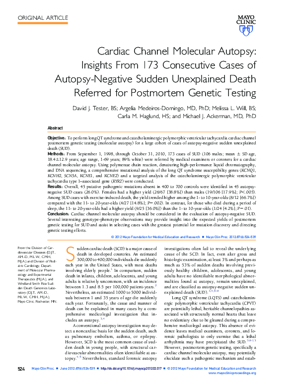 (PDF) Cardiac Channel Molecular Autopsy: Insights From 173 Consecutive ...