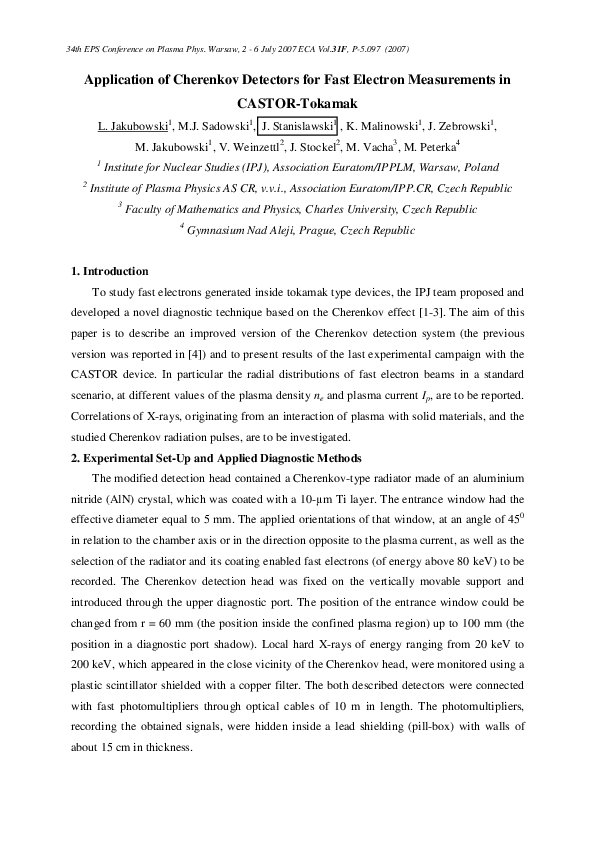 Pdf Application Of Cherenkov Detectors For Fast Electron Measurements
