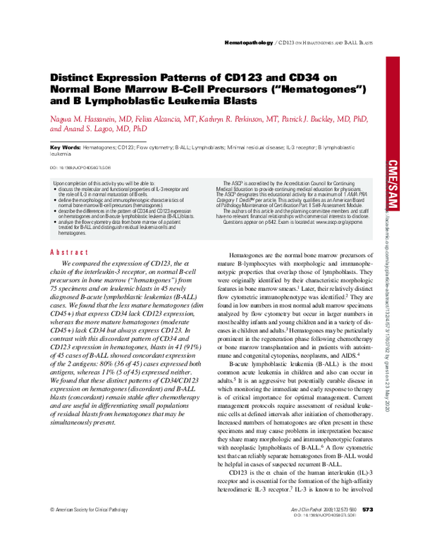 (PDF) Distinct Expression Patterns of CD123 and CD34 on Normal Bone ...