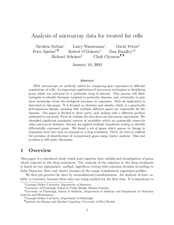 (PDF) Analysis of Microarray Data for Treated Fat Cells