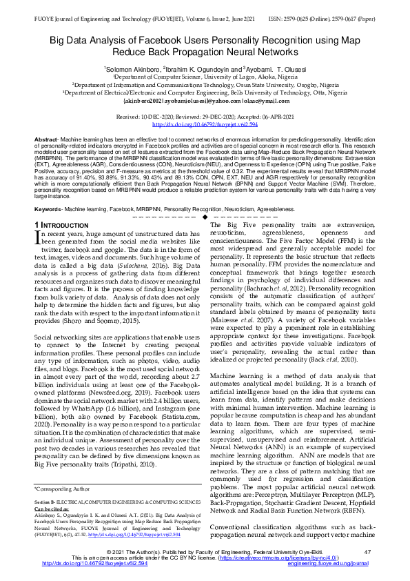 Pdf Big Data Analysis Of Facebook Users Personality Reconition Using Map Reduce Back