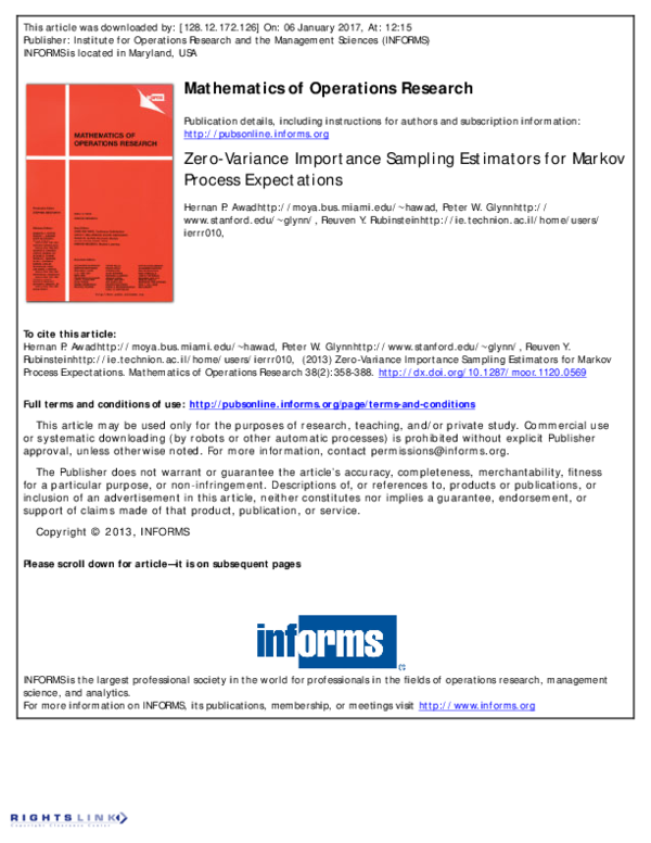 Pdf Zero Variance Importance Sampling Estimators For Markov Process