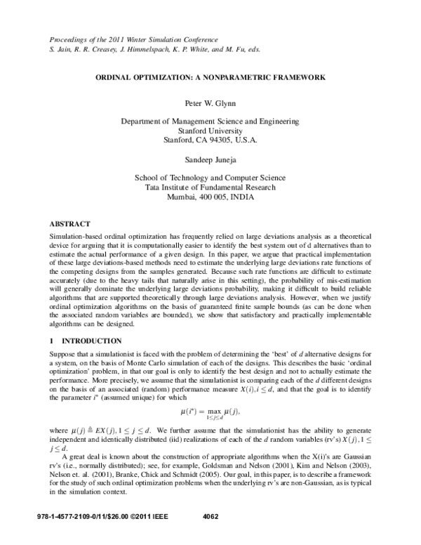 (PDF) Ordinal optimization: A nonparametric framework (PDF) Ordinal optimization: A nonparametric framework