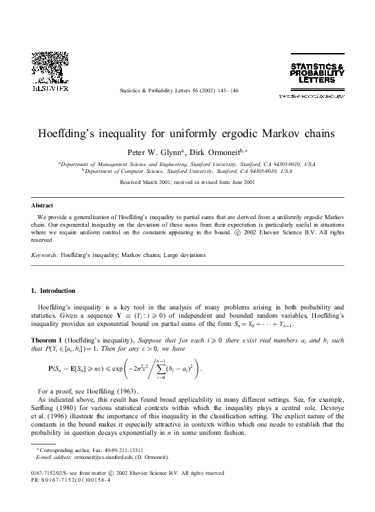 Pdf Hoeffdings Inequality For Uniformly Ergodic Markov Chains