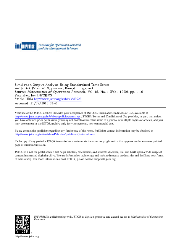 (PDF) Simulation Output Analysis Using Standardized Time Series