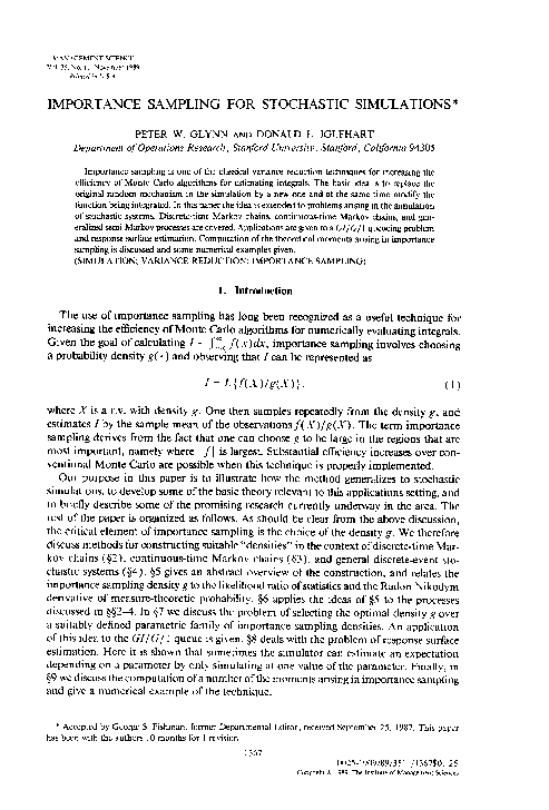 (PDF) Importance Sampling for Stochastic Simulations