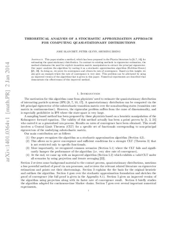 Pdf Theoretical Analysis Of A Stochastic Approximation Approach For