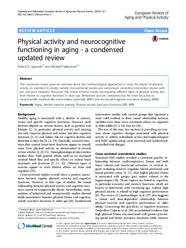 (PDF) Physical Activity and Neurocognitive Function Across the Life Span
