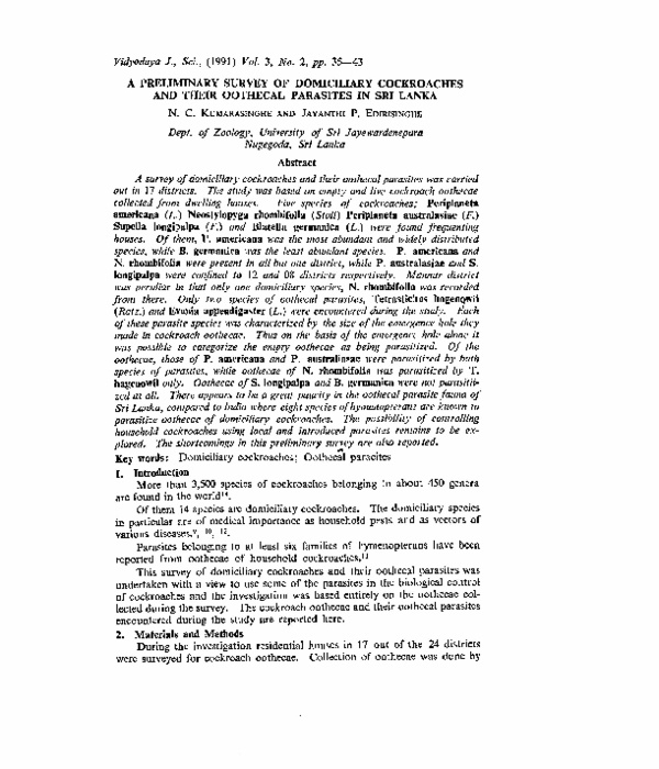(PDF) A Preliminary survey of domiciliary cockroaches and their ...