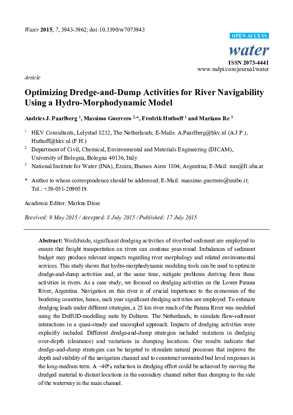 (PDF) Optimizing Dredge-and-Dump Activities for River Navigability Using a Hydro-Morphodynamic Model