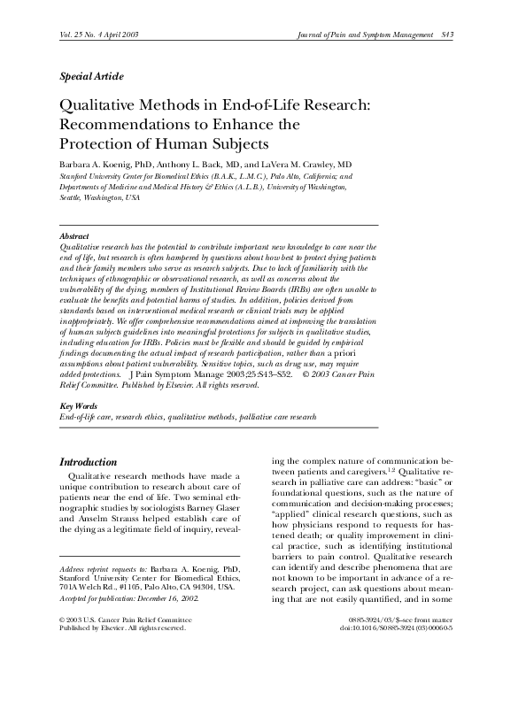 (PDF) Qualitative Methods in End-of-Life Research