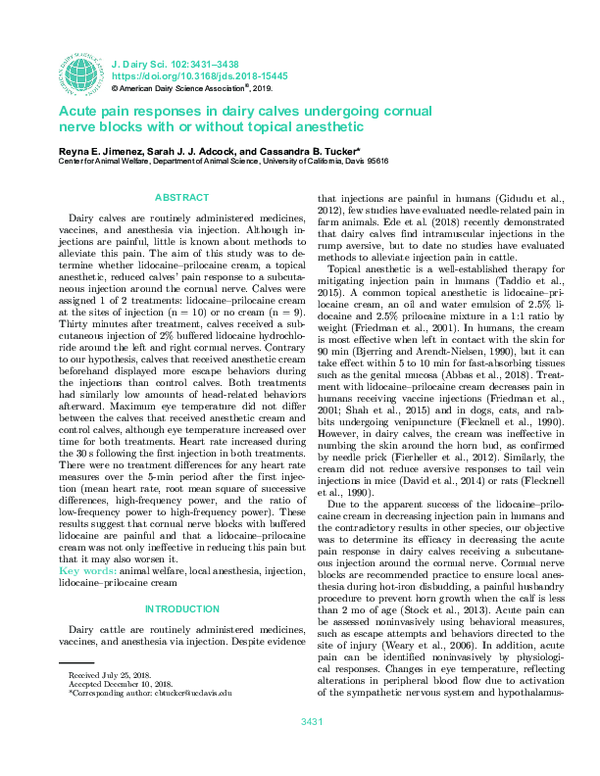 (PDF) Acute pain responses in dairy calves undergoing cornual nerve ...