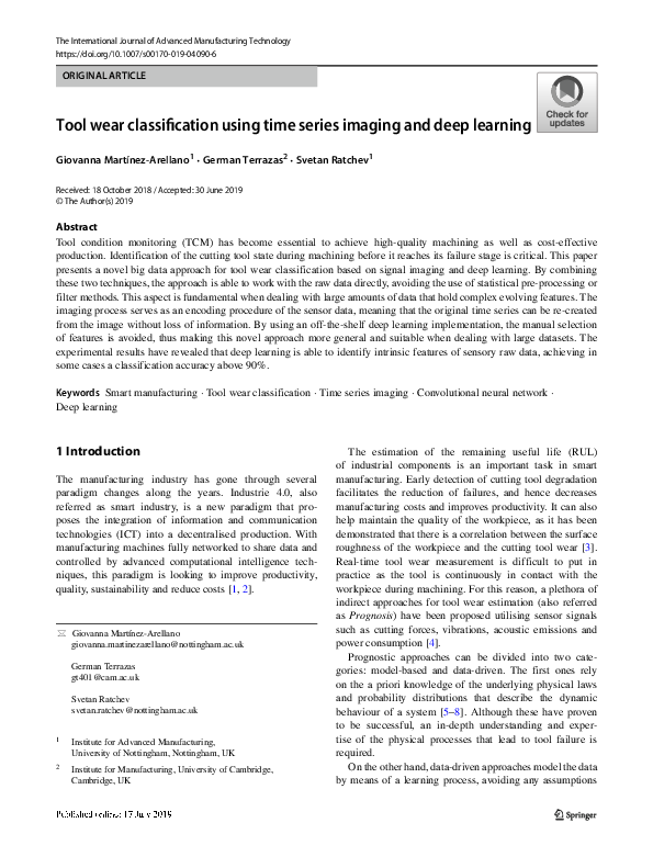 Pdf Tool Wear Classification Using Time Series Imaging And Deep Learning