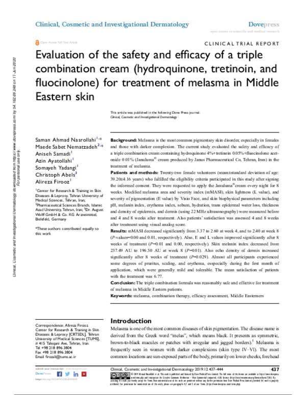 Pdf Evaluation Of The Safety And Efficacy Of A Triple Combination Cream Hydroquinone