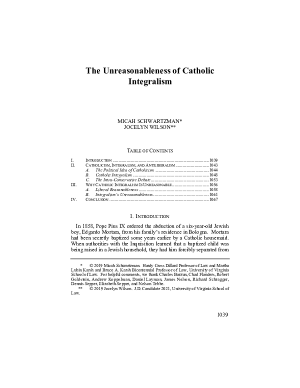 (PDF) The Unreasonableness of Catholic Integralism