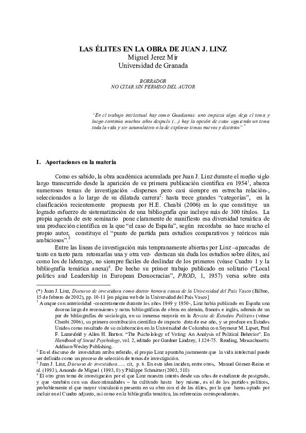 (PDF) Las elites en la obra de Juan J. Linz