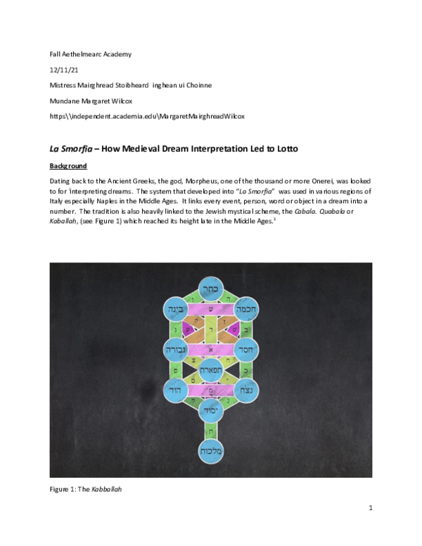 (PDF) La Smorfia - Medieval Use of Dream Books and Modern Application