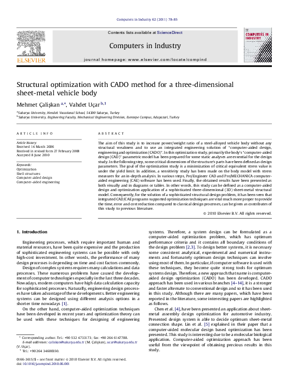 (PDF) Structural optimization with CADO method for a three-dimensional ...