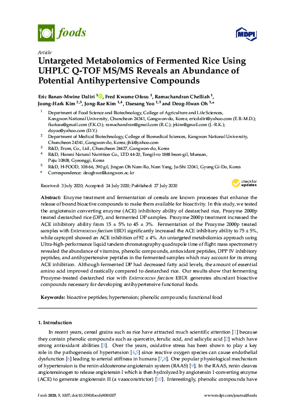 (PDF) Untargeted Metabolomics of Fermented Rice Using UHPLC Q-TOF MS/MS Reveals an Abundance of ...