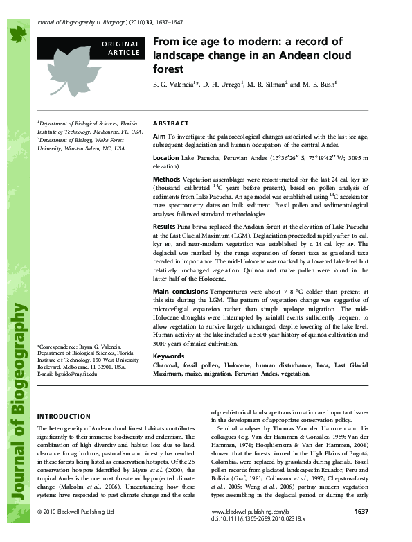 (PDF) From ice age to modern: a record of landscape change in an Andean ...
