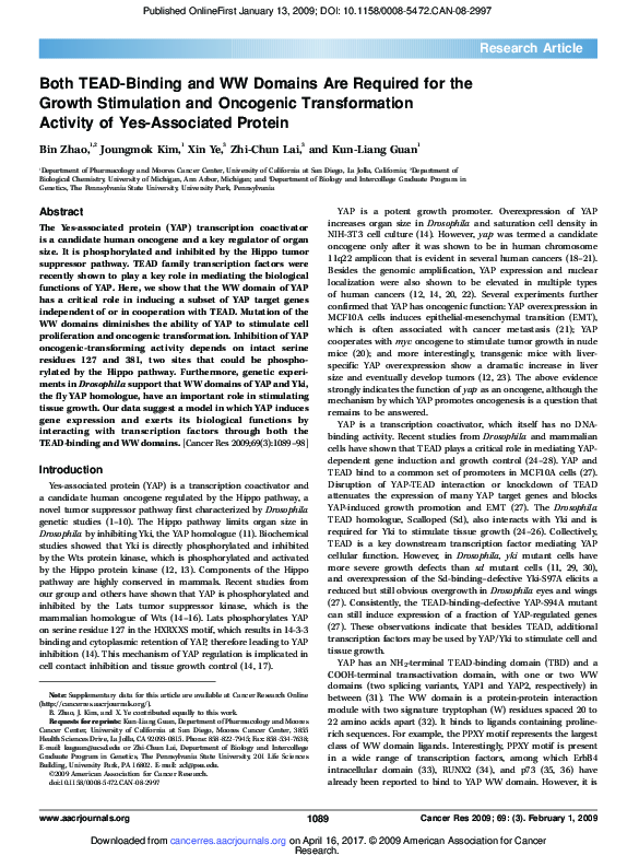 (PDF) Both TEAD-binding and WW domains are required for the growth ...
