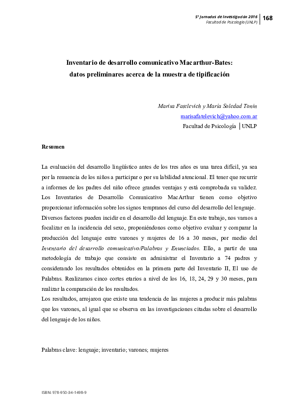 (PDF) Inventario de desarrollo comunicativo Macarthur-Bates: datos ...