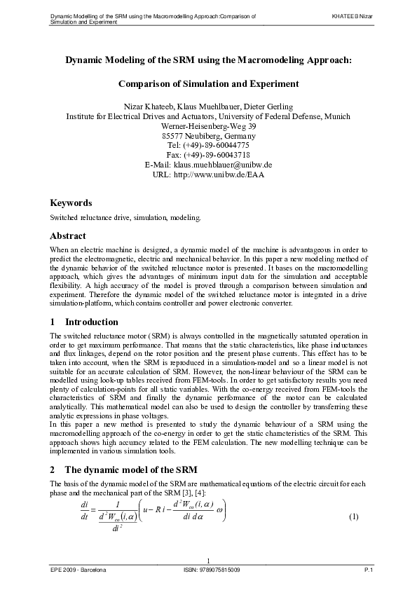 Pdf Dynamic Modeling Of The Srm Using The Macromodeling Approach