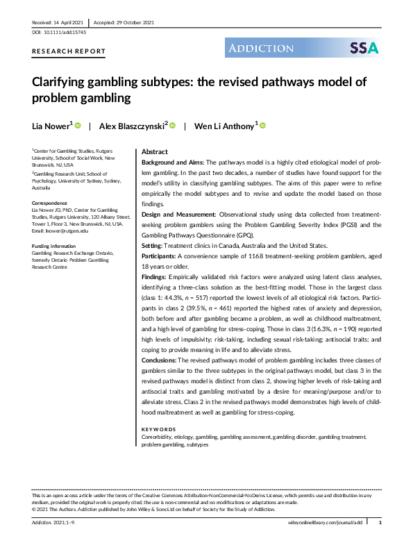 (PDF) Clarifying gambling subtypes: the revised pathways model of ...