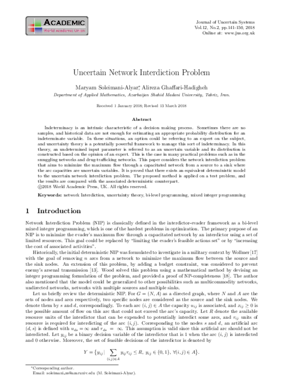 Pdf Uncertain Network Interdiction Problem