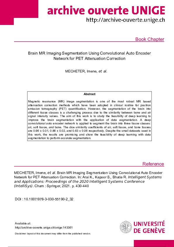 Pdf Brain Mr Imaging Segmentation Using Convolutional Auto Encoder