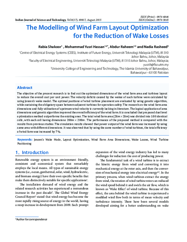 (PDF) The Modelling of Wind Farm Layout Optimization for the Reduction ...