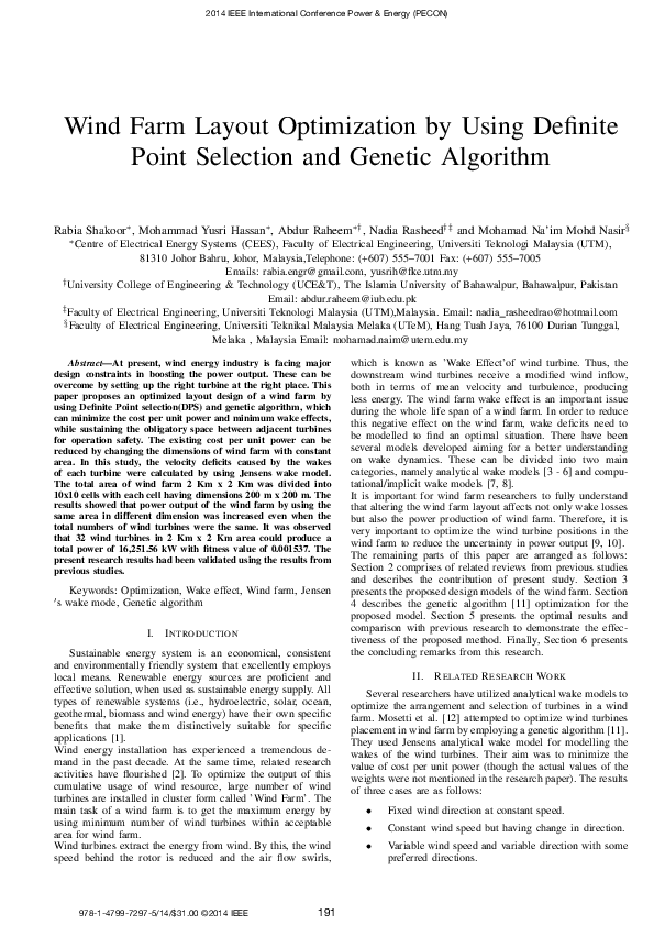 Pdf Wind Farm Layout Optimization By Using Definite Point Selection And Genetic Algorithm