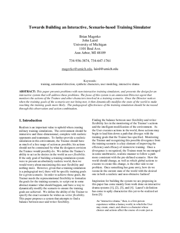 (PDF) Towards building an interactive, scenario-based training simulator