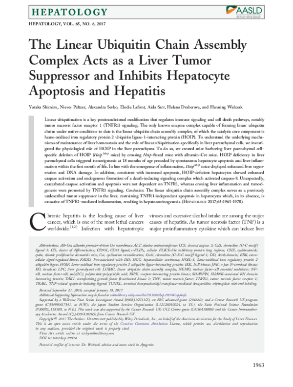 (PDF) The linear ubiquitin chain assembly complex acts as a liver tumor ...