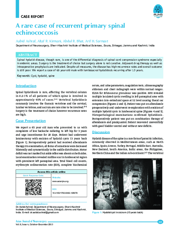 (PDF) A rare case of recurrent primary spinal echinococcosis