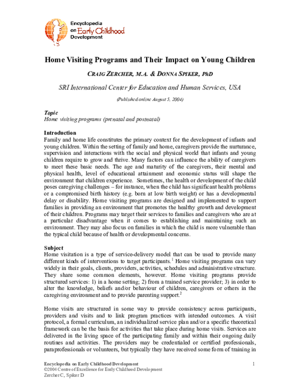 (PDF) Home visiting programs and their impact on young children