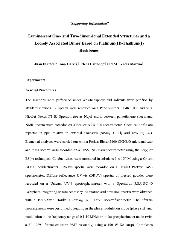 (PDF) Luminescent One-And Two-Dimensional Extended Structures and a ...