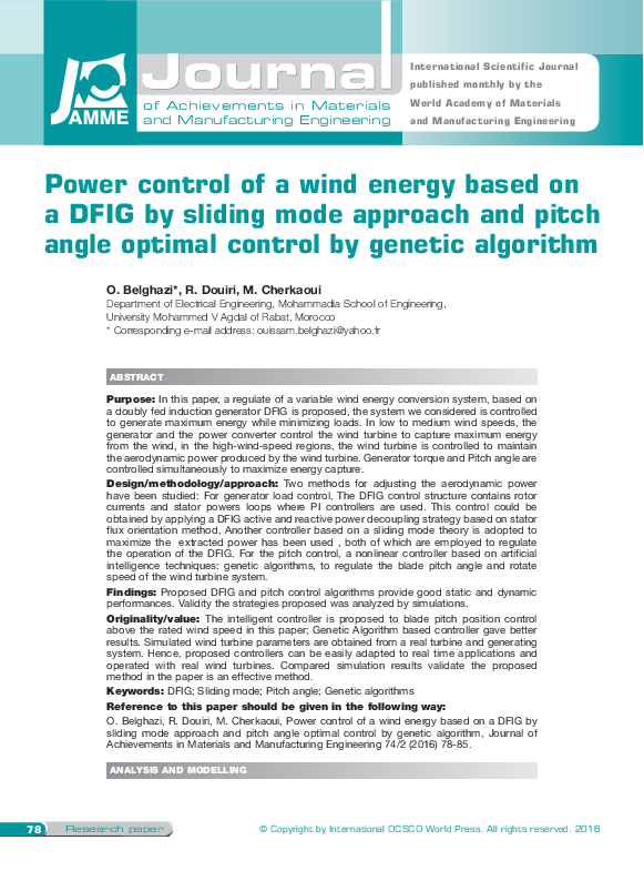 (PDF) Power control of a wind energy based on a DFIG by sliding mode approach and pitch angle ...