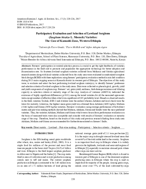 (PDF) Participatory Evaluation and Selection of Lowland Sorghum ( Sorghum bicolor L . Moench ...